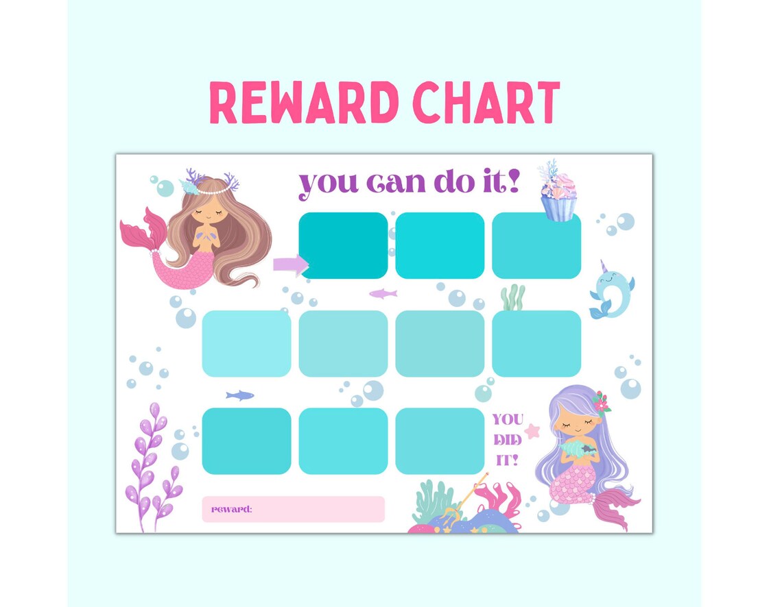 Printable Mermaid Reward Chart, Daily Weekly Chore Chart, Behavior ...