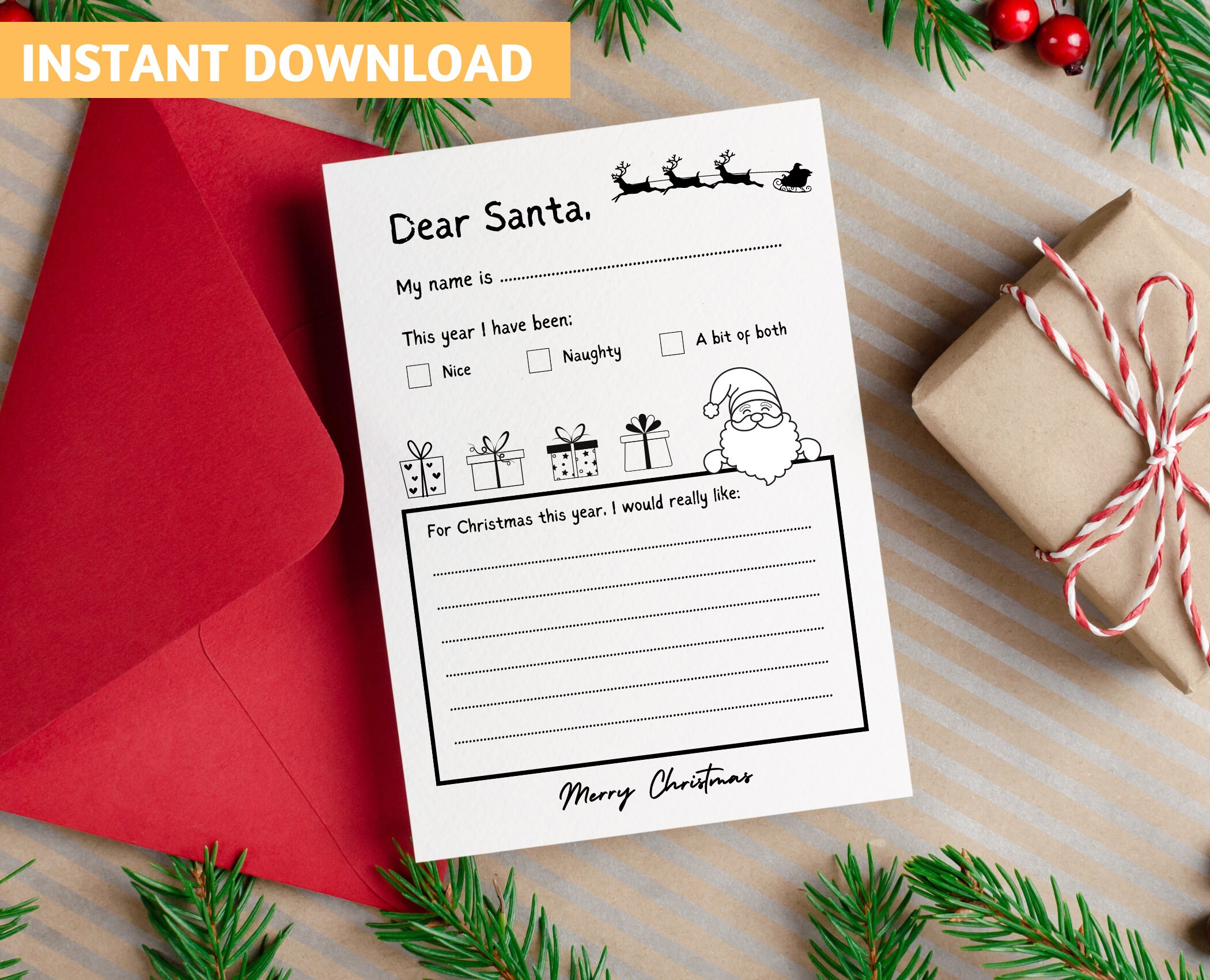 Printable Santa Letter for Kids, Dear Santa Letter - Etsy