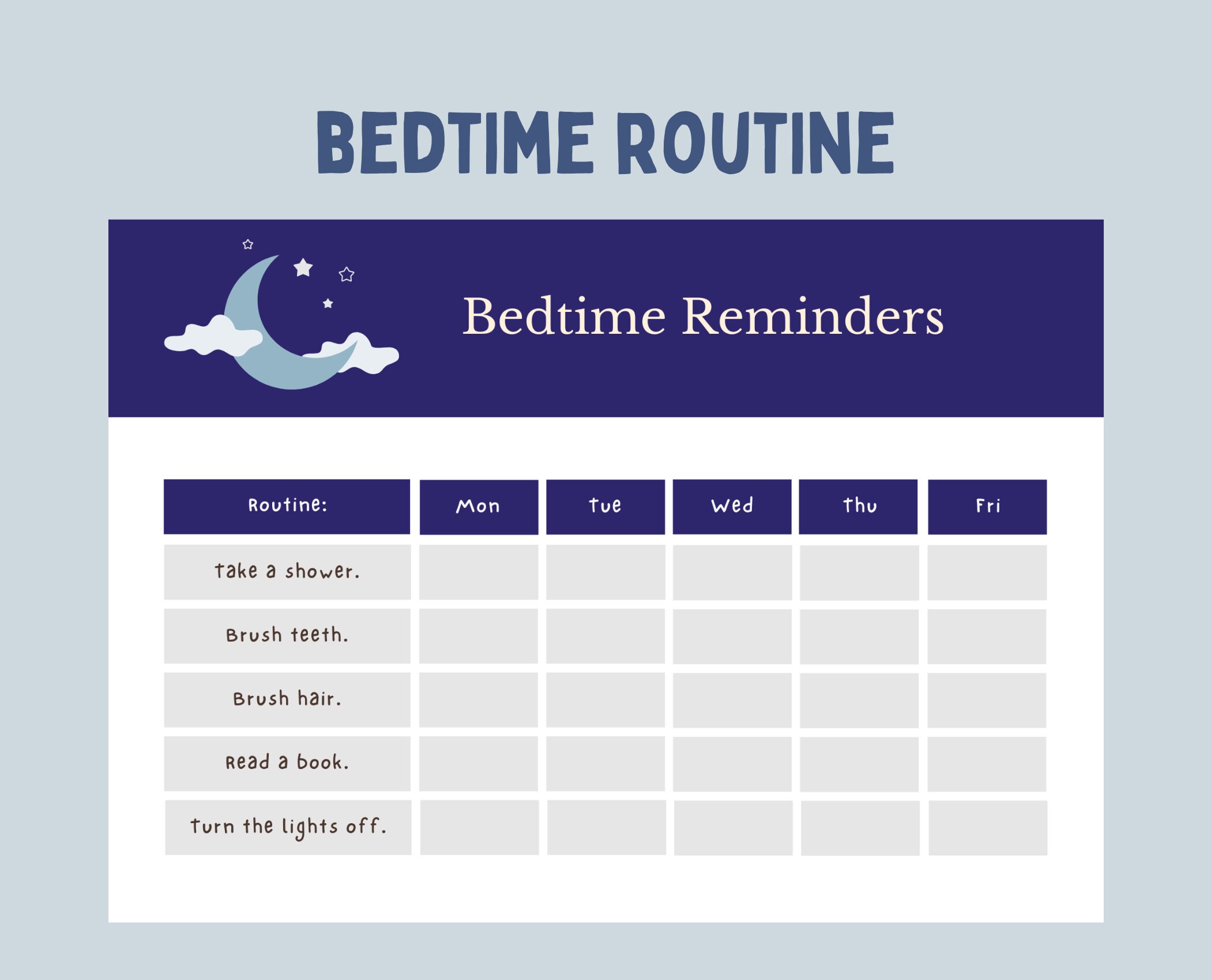 Bedtime Routine Chart Bedtime Routine Printable Reward - Etsy