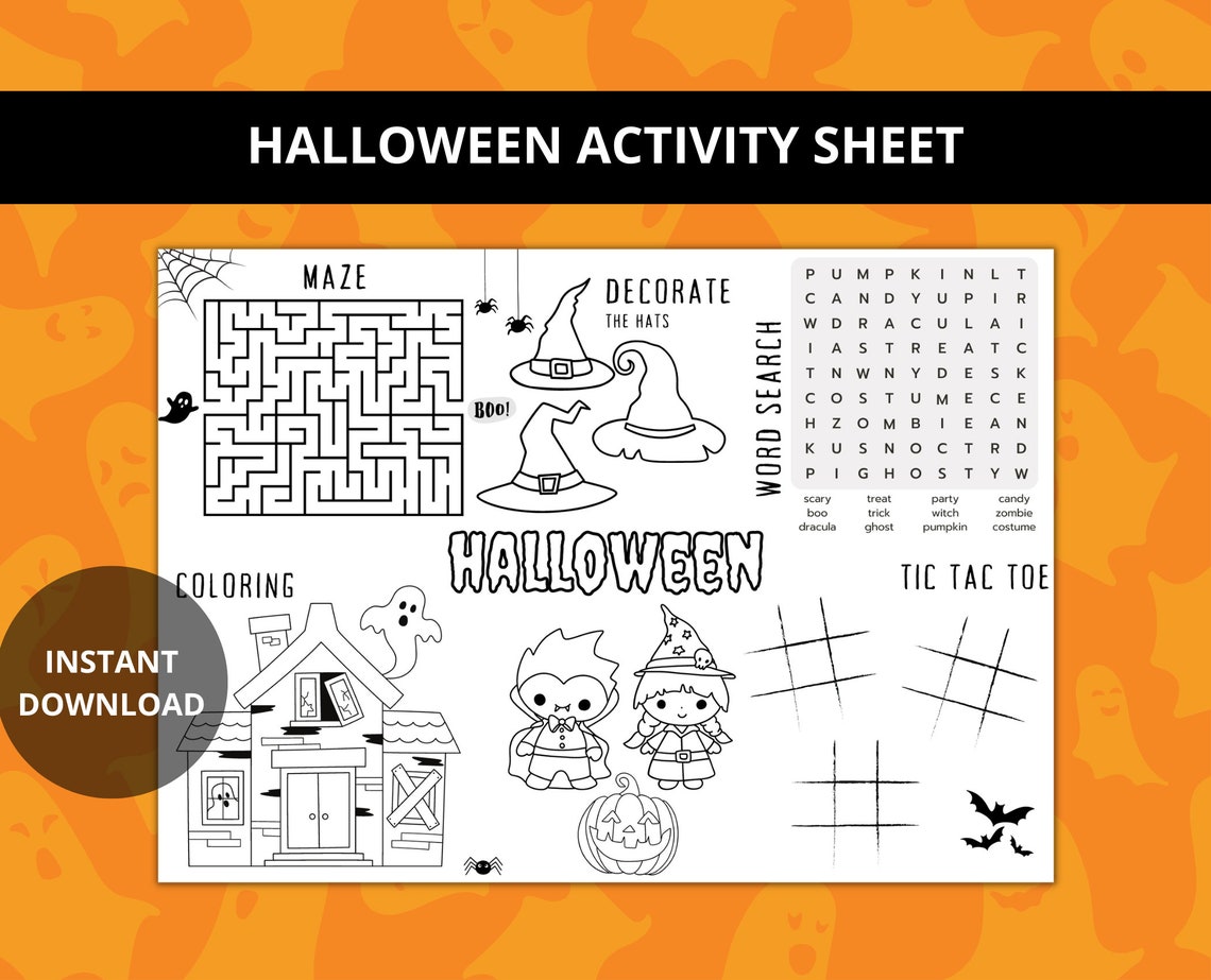 Printable Halloween Activity Sheet, Halloween Activity Playmat - Etsy