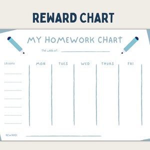 Printable Homework Reward Chart, Daily and Weekly Homework Chart - Etsy