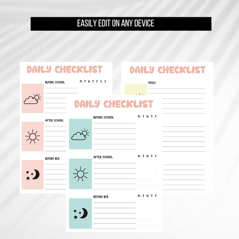 Editable and Printable Daily Checklist for Kids, School Day Checklist ...
