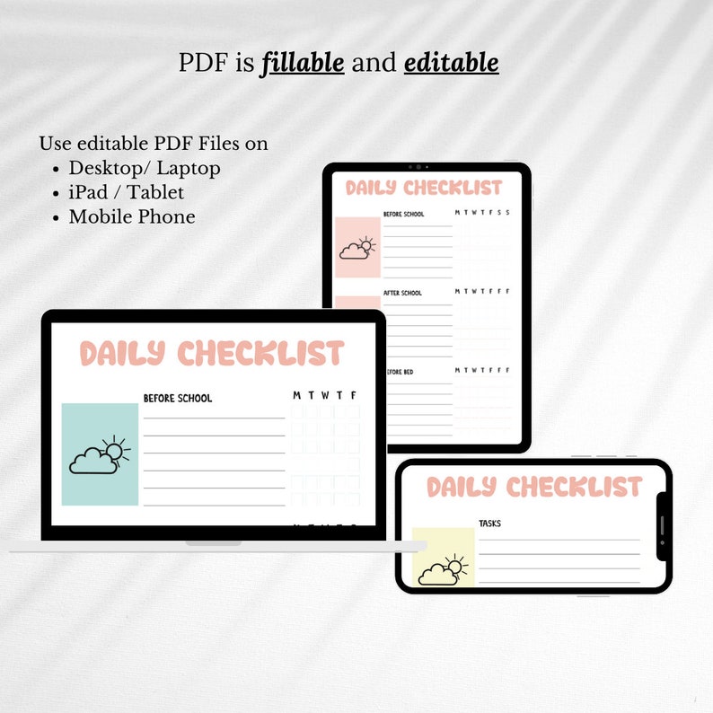 Editable and Printable Daily Checklist for Kids, School Day Checklist ...