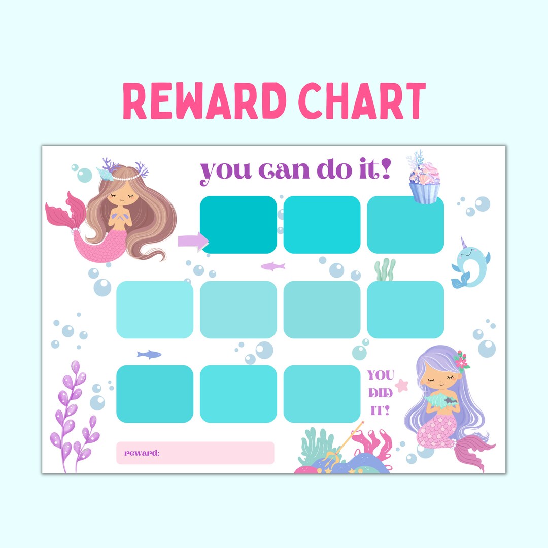 Printable Mermaid Reward Chart, Daily Weekly Chore Chart, Behavior ...