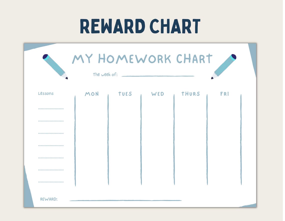 Printable Homework Reward Chart Daily and Weekly Homework - Etsy
