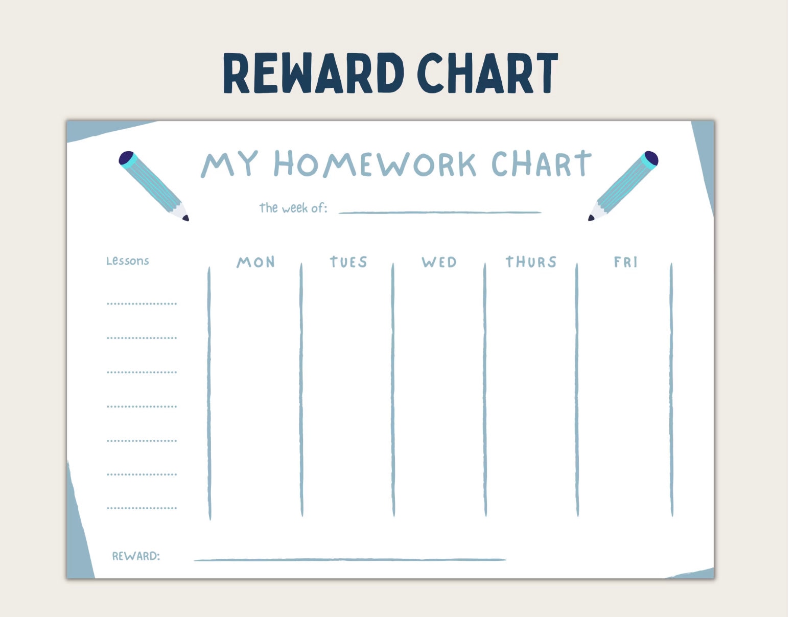 Printable Homework Reward Chart, Daily and Weekly Homework Chart - Etsy