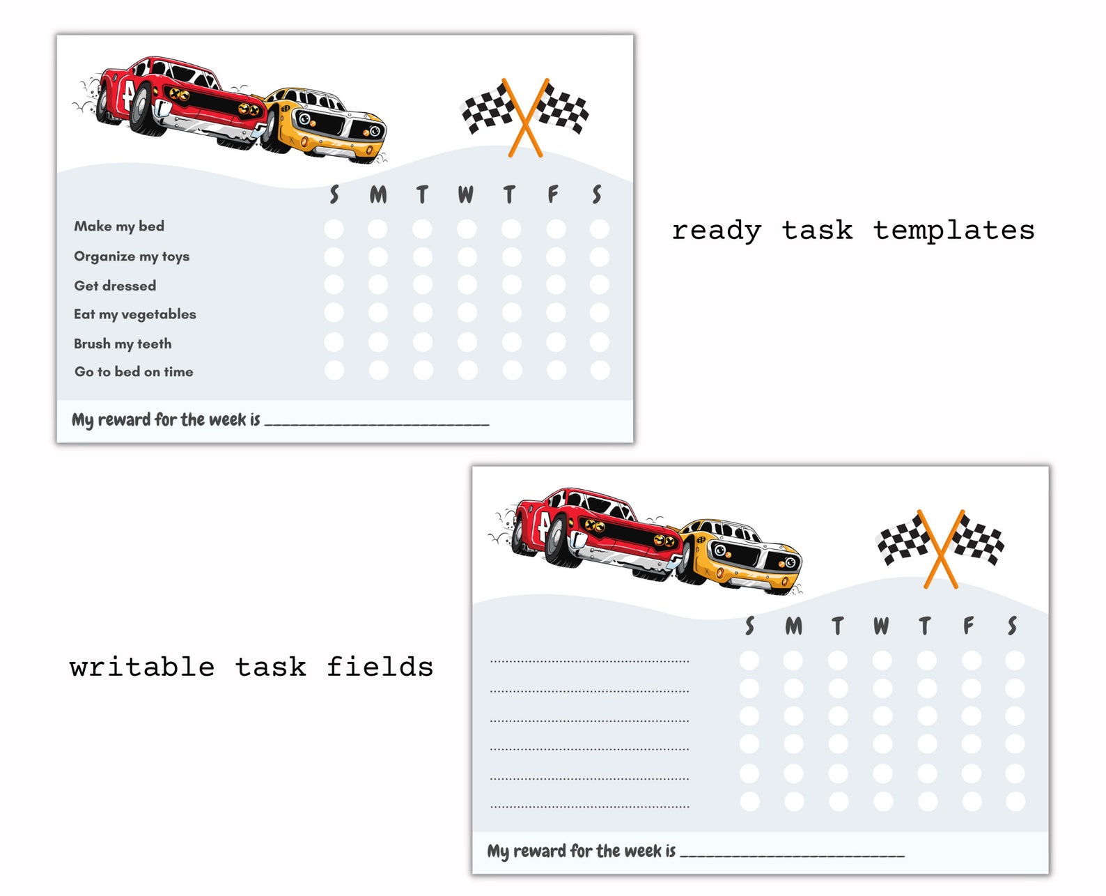 Printable Car Race Reward Chart, Kids Chore Chart - Etsy