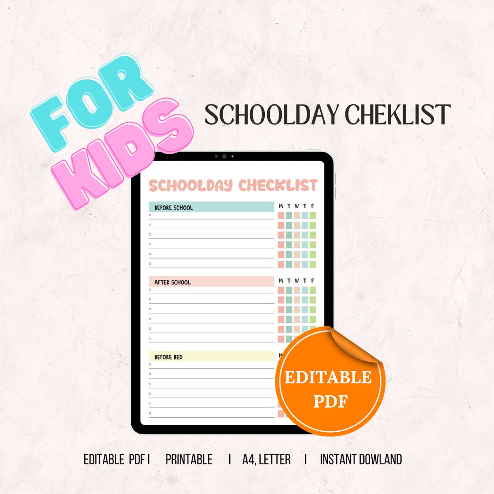 Editable School Day Checklist, Digital Daily School Day Routine - Etsy