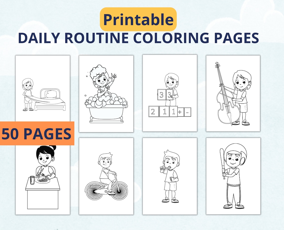 Printable Daily Routine Coloring Pages, Kids Chore Activities - Etsy