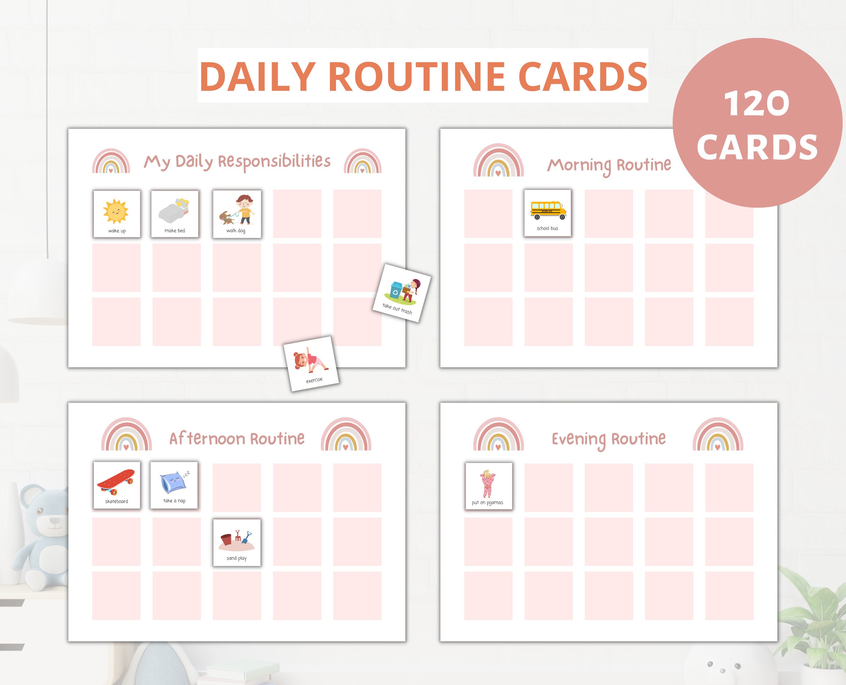 Printable Daily Routine Chart and Cards, Routine for Kids - Etsy