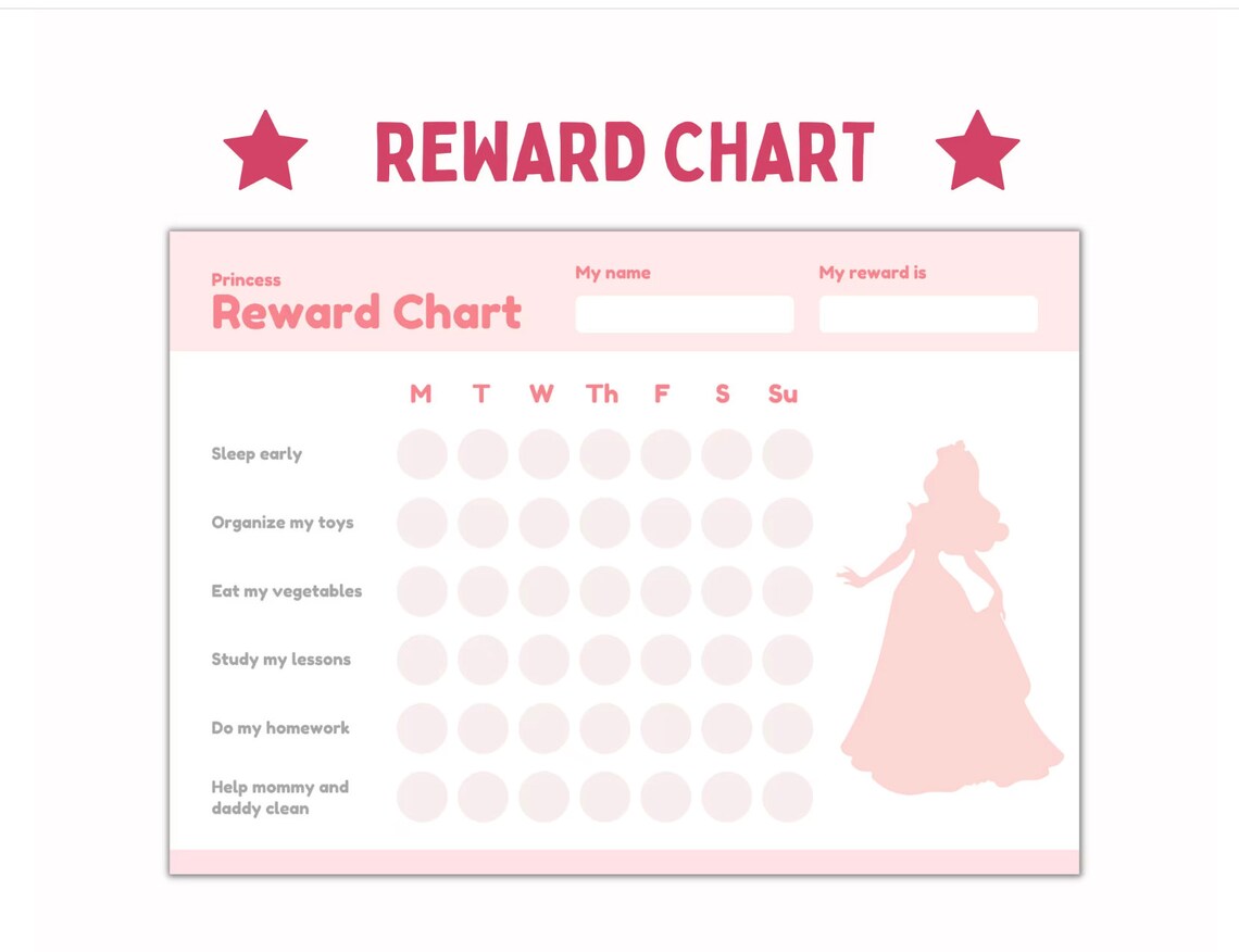 Princess Printable Reward Chart, Daily Chore Chart for Kids - Etsy