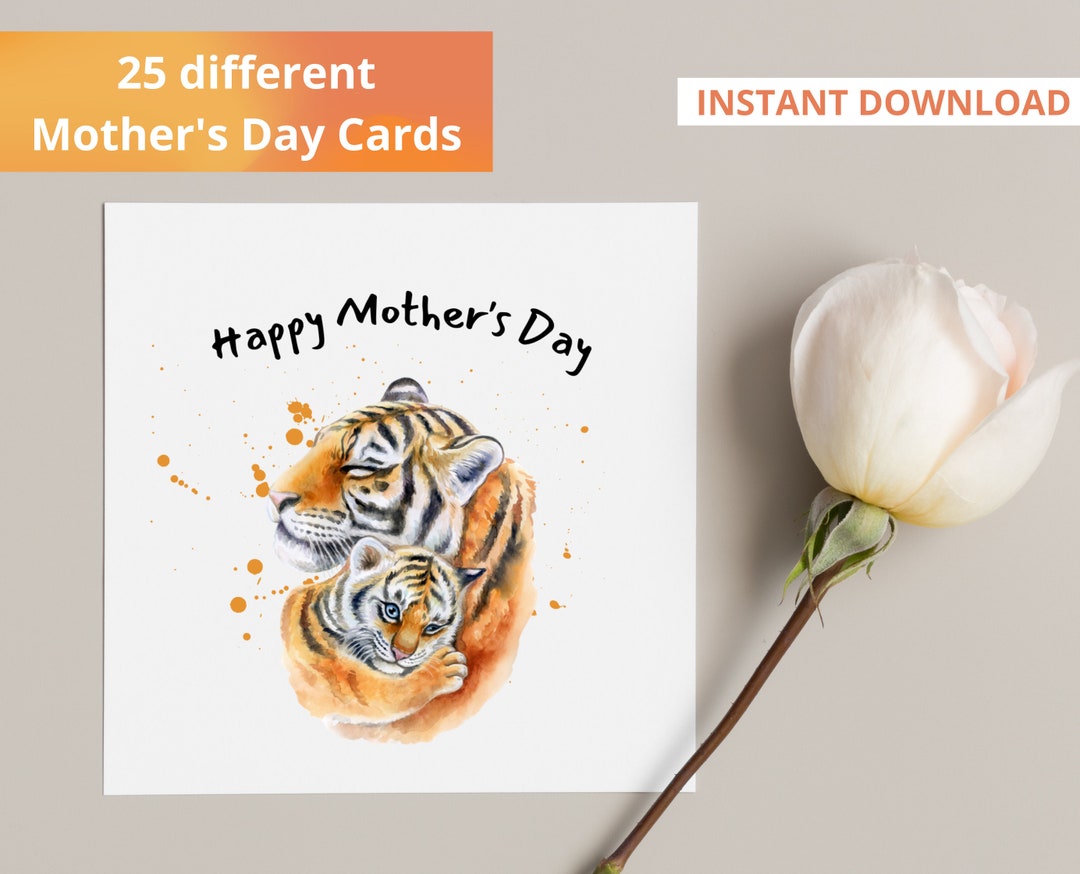 Animal Mother and Baby Printable Mother's Day Cards, Set of Square ...