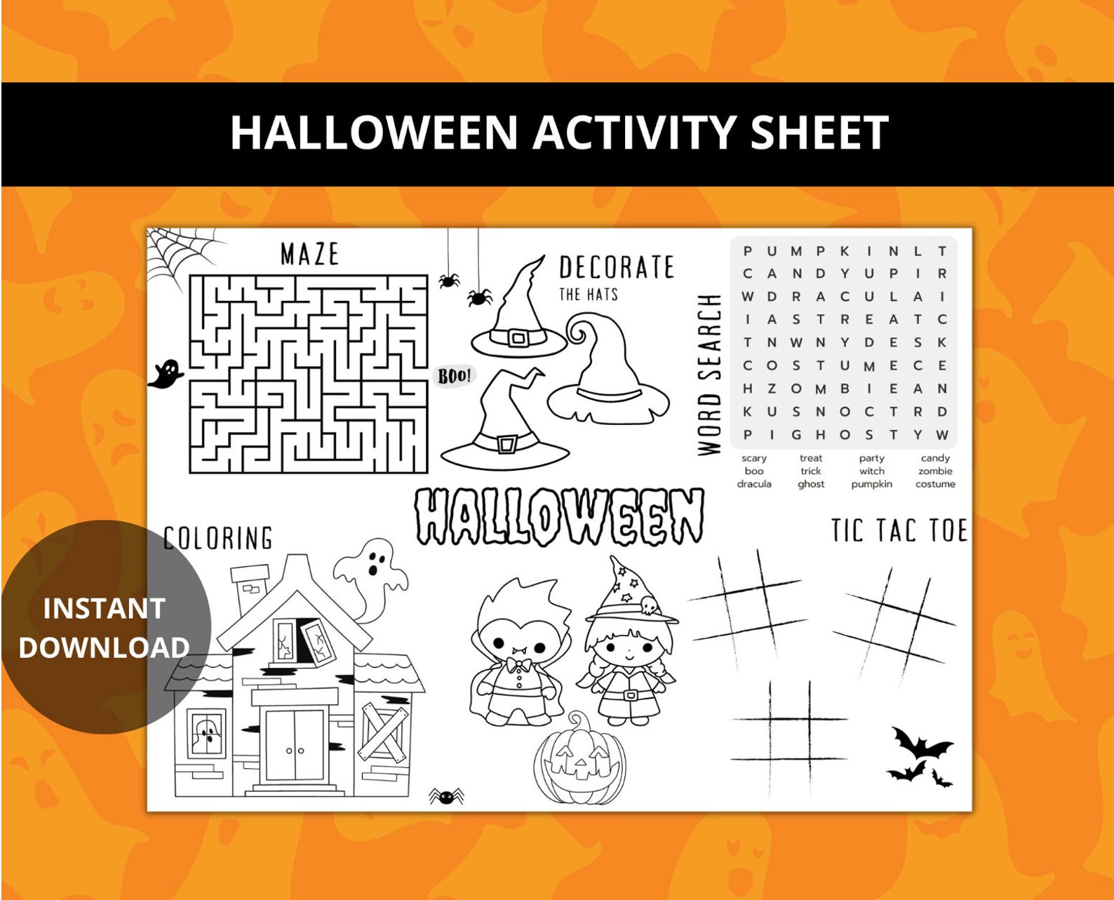 Printable Halloween Activity Sheet, Halloween Activity Playmat - Etsy