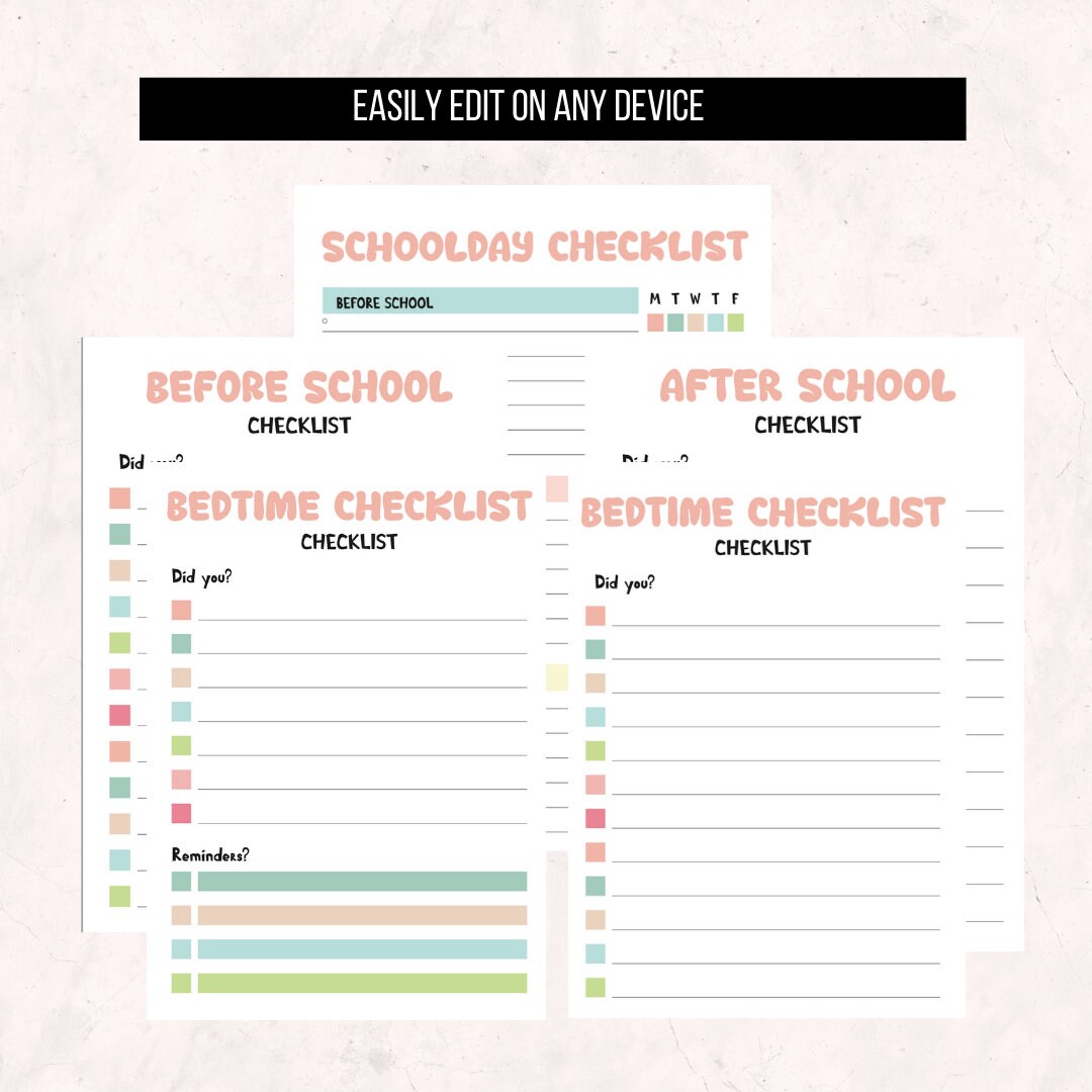 Editable School Day Checklist, Digital Daily School Day Routine - Etsy