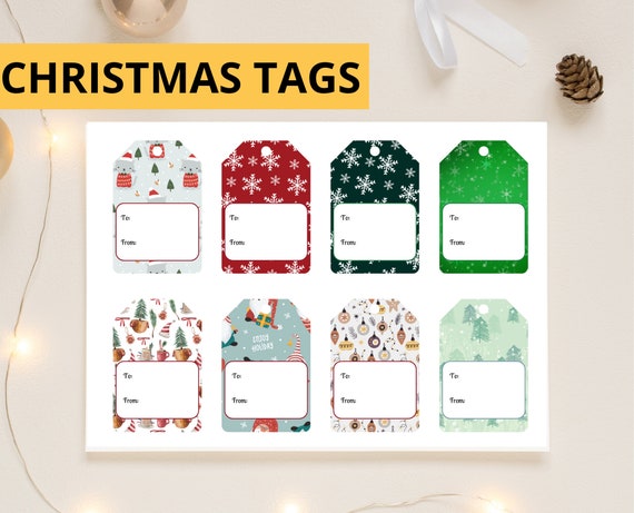 Printable Christmas Tags Christmas Pattern Labels Merry - Etsy