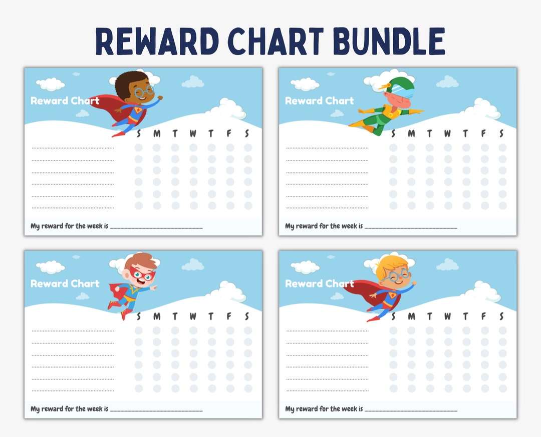 Printable Superhero Boy Weekly Reward Chart Bundle, Chore Chart ...