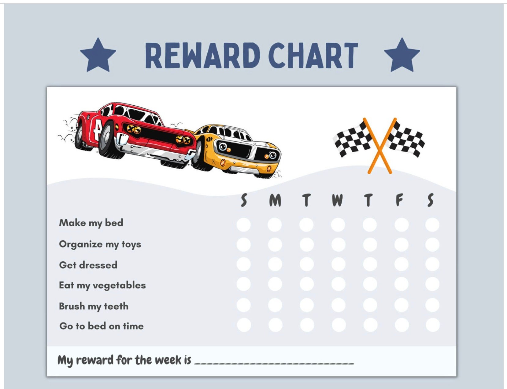 Printable Car Race Reward Chart, Kids Chore Chart - Etsy