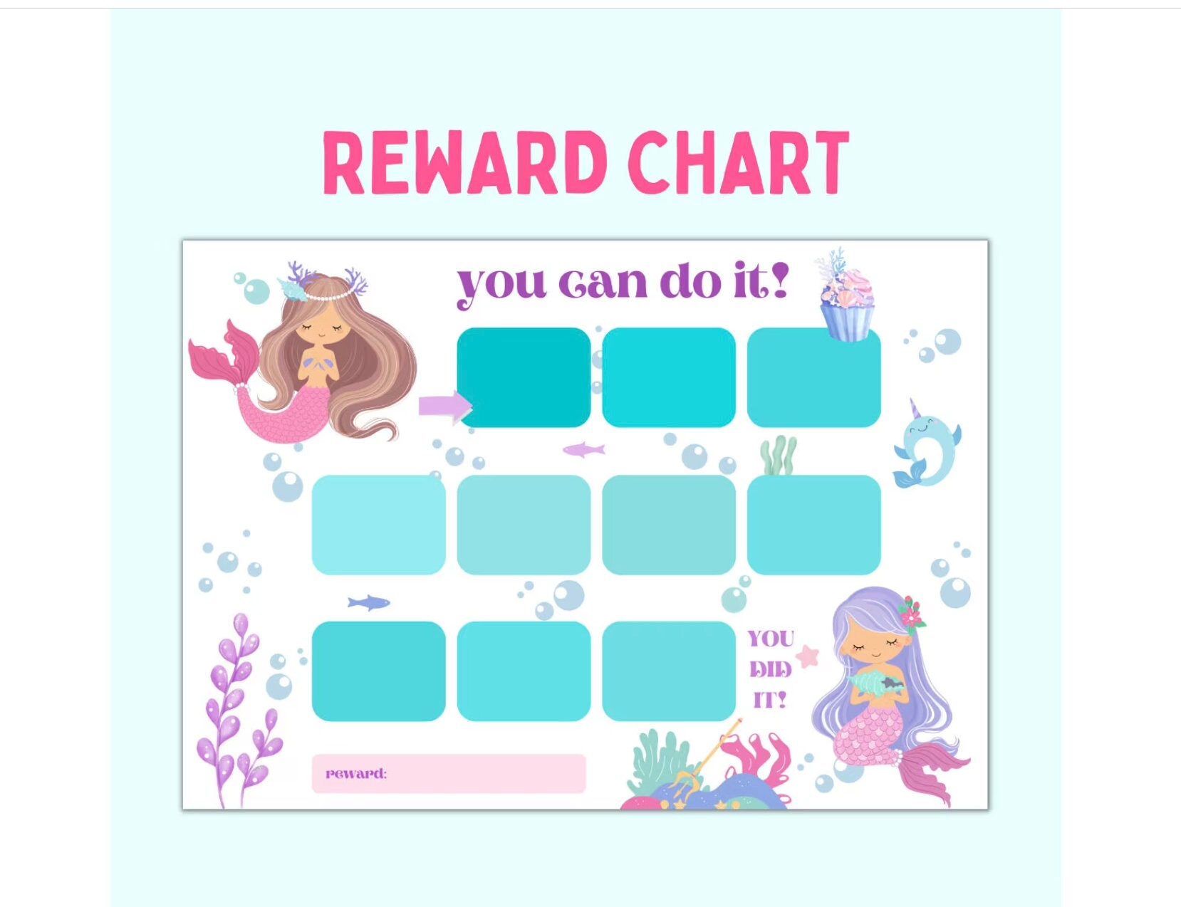 Printable Mermaid Reward Chart, Daily Weekly Chore Chart, Behavior ...