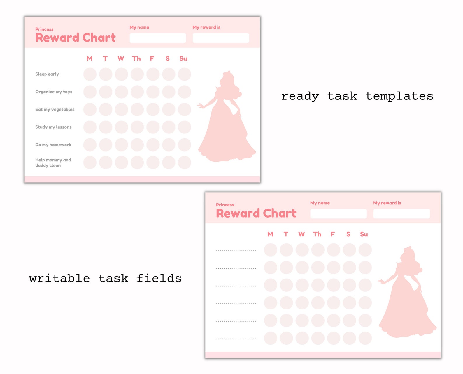 Princess Printable Reward Chart, Daily Chore Chart for Kids - Etsy