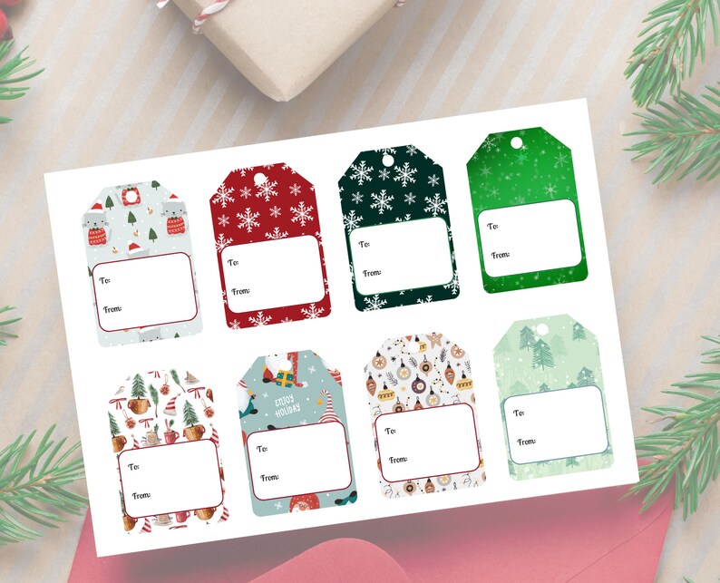 Printable Christmas Tags, Christmas Pattern Labels, Merry Christmas ...