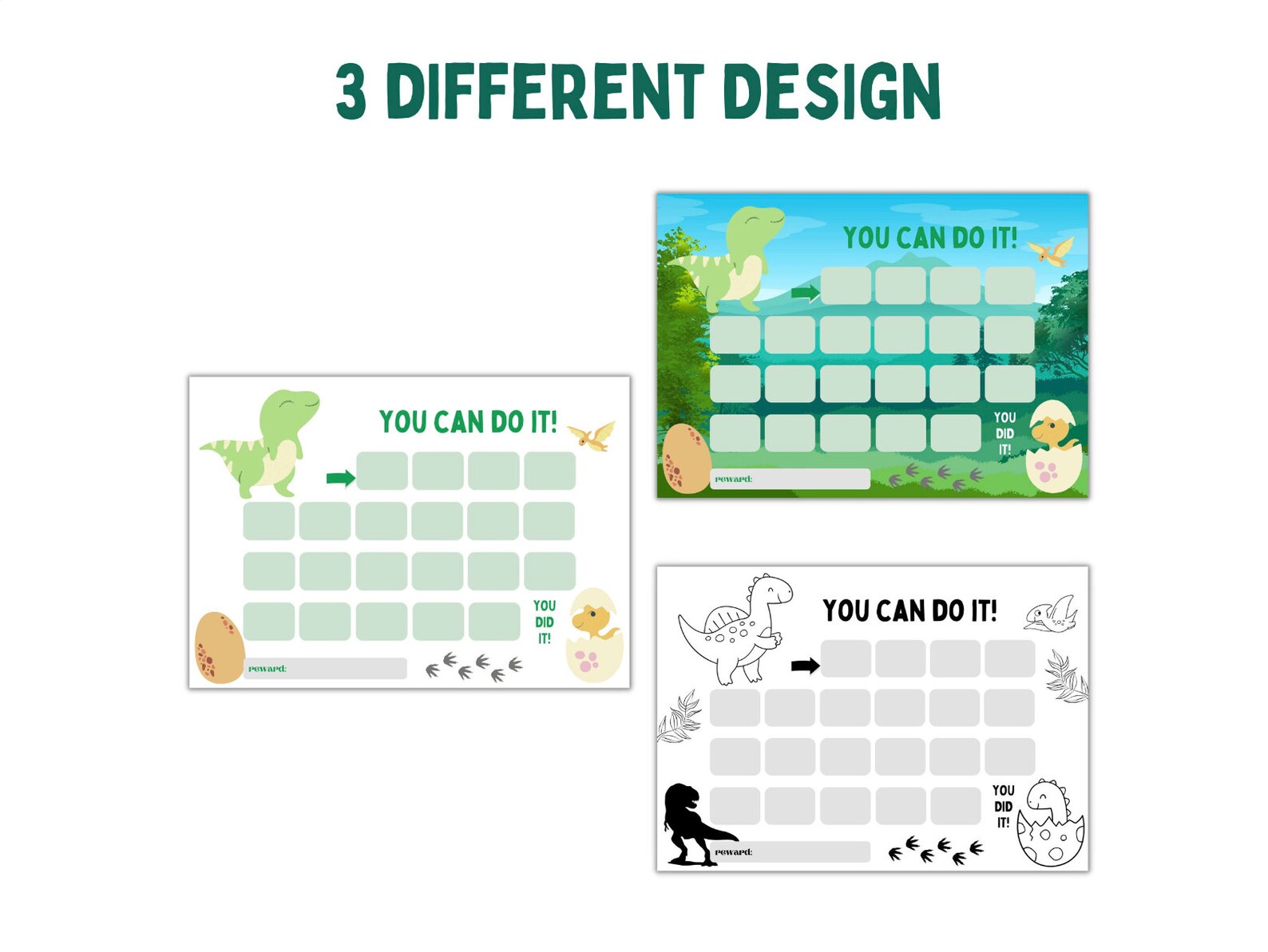Printable Kids Reward Chart Dinosaur Design, Kids Daily Weekly Chore ...