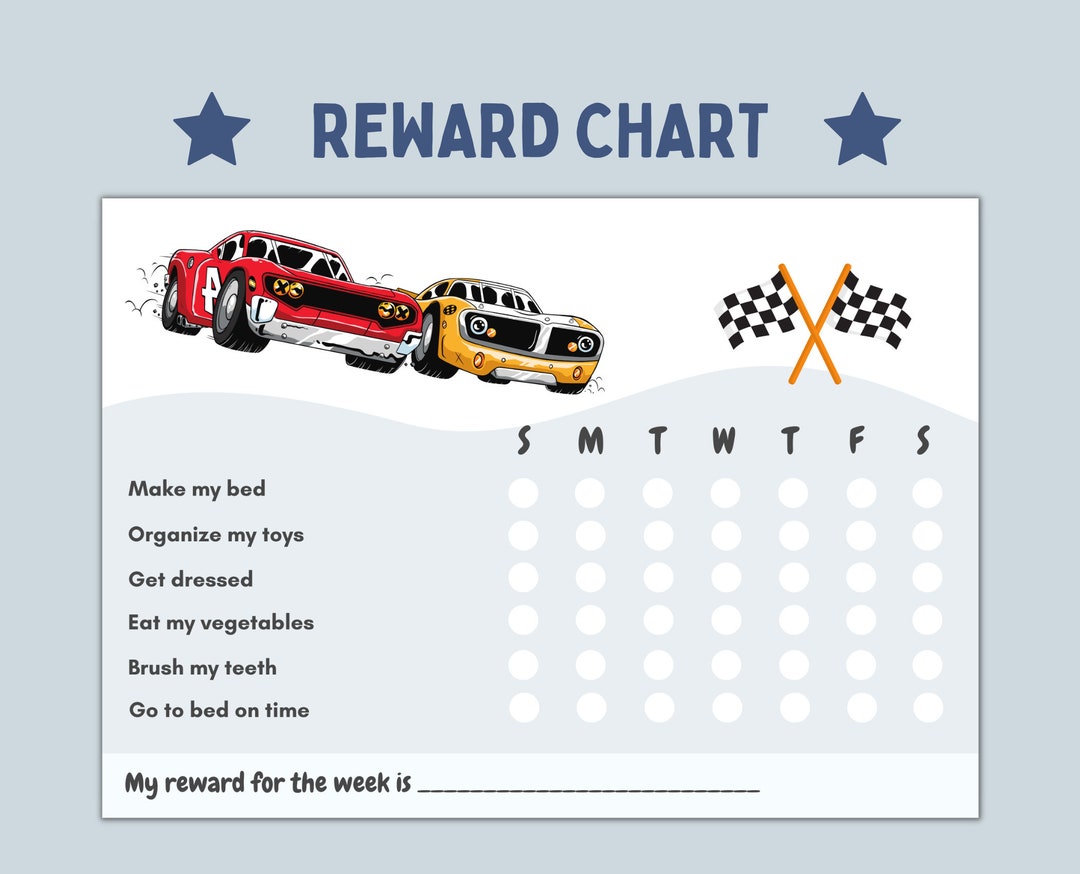 Printable Car Race Reward Chart, Kids Chore Chart - Etsy