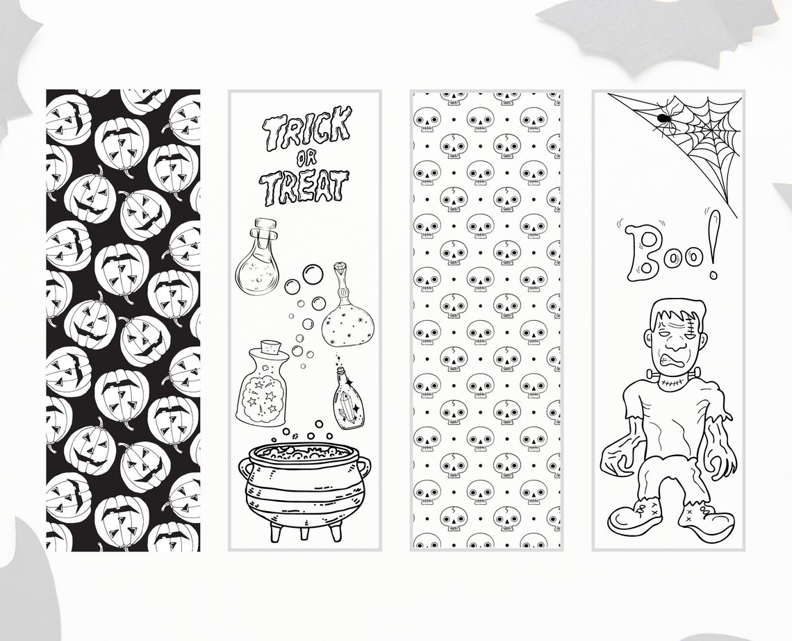 Printable Halloween Coloring Bookmarks, Halloween Activity Pack - Etsy