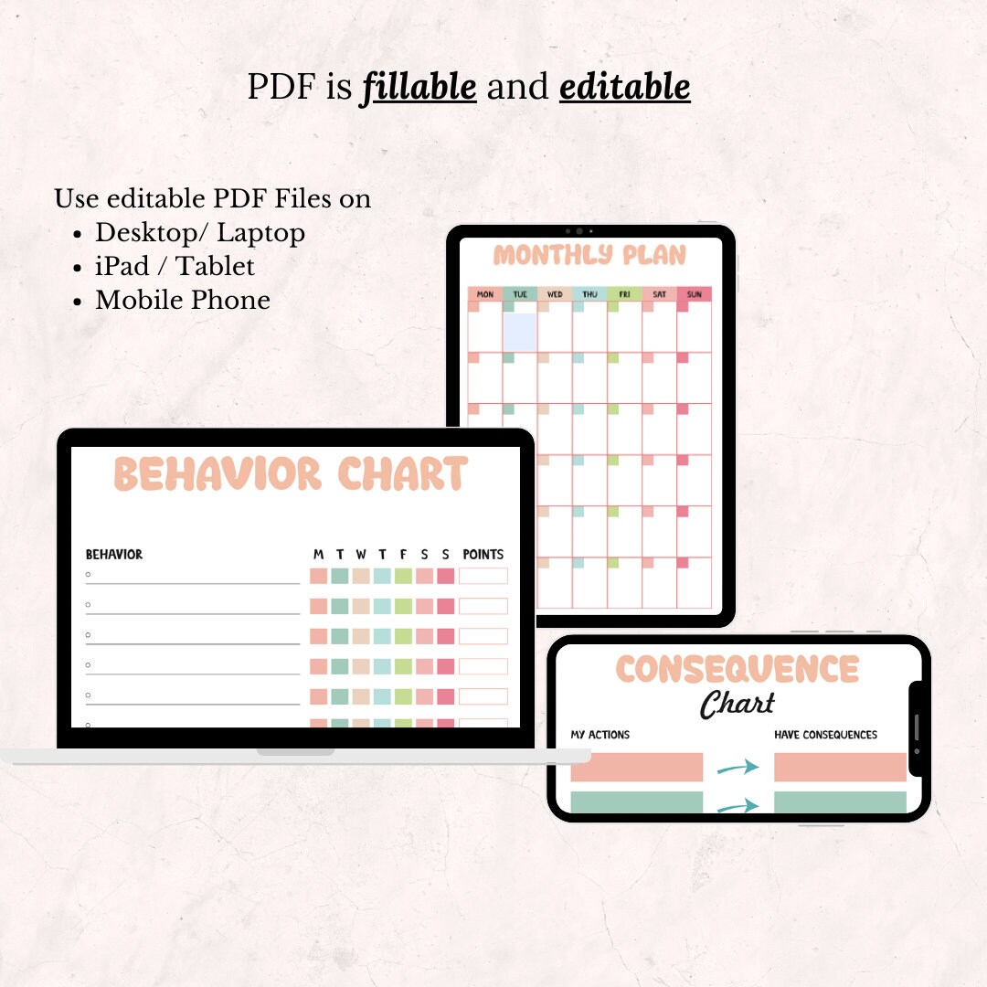 Editable Reward & Behavior Chart Bundle Digital Kids Planner - Etsy