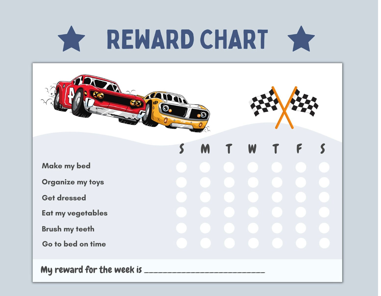 Printable Car Race Reward Chart, Kids Chore Chart - Etsy
