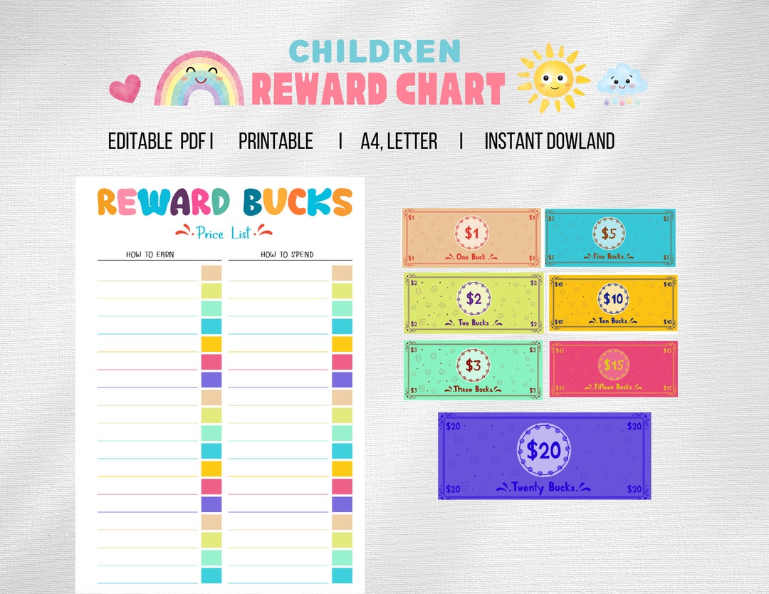 Printable Kids Reward Bucks, Earn Money Chart, Behavior Bucks - Etsy