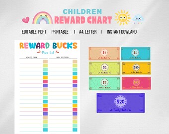 Printable Reward Mom Bucks Chart, Editable Mom Bucks, Mom Bucks, Kids ...