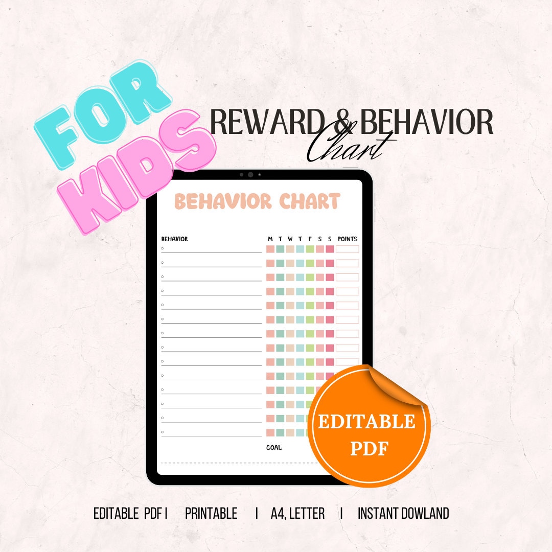 Editable Reward & Behavior Chart Bundle, Digital Kids Planner - Etsy
