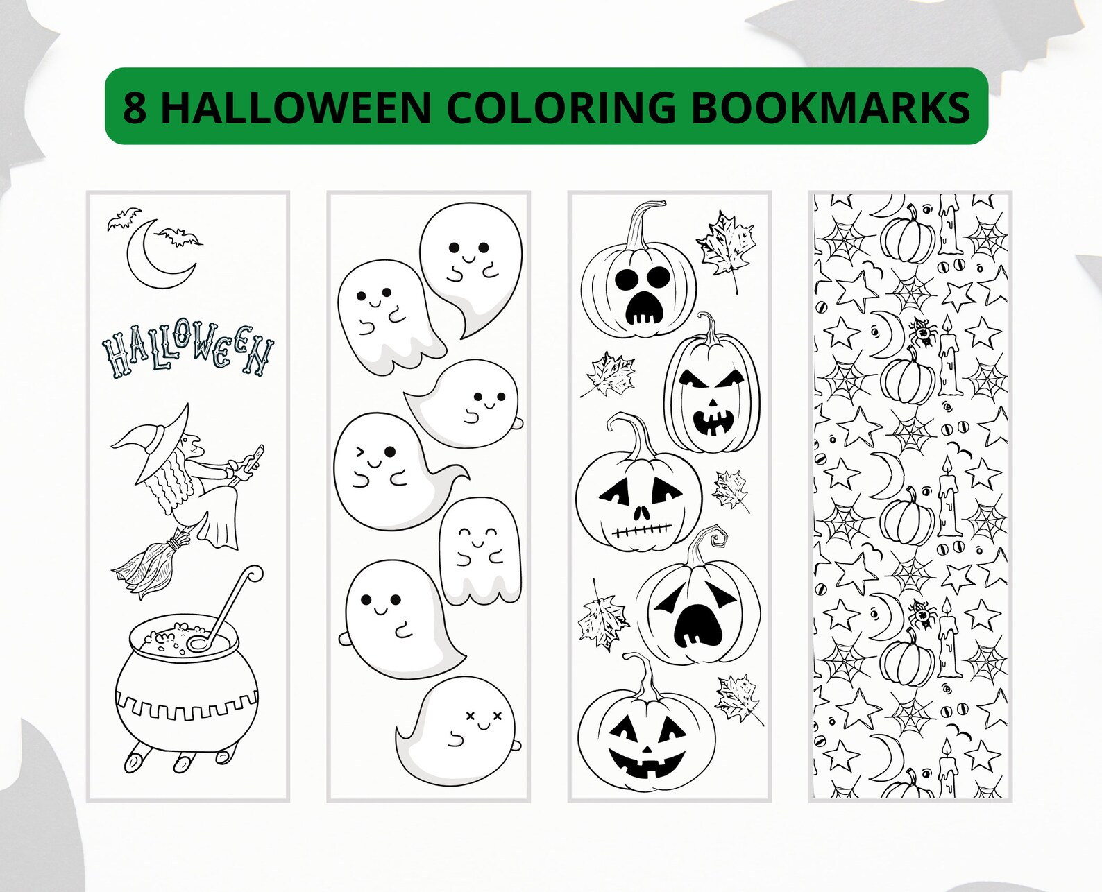 Printable Halloween Coloring Bookmarks, Halloween Activity Pack - Etsy