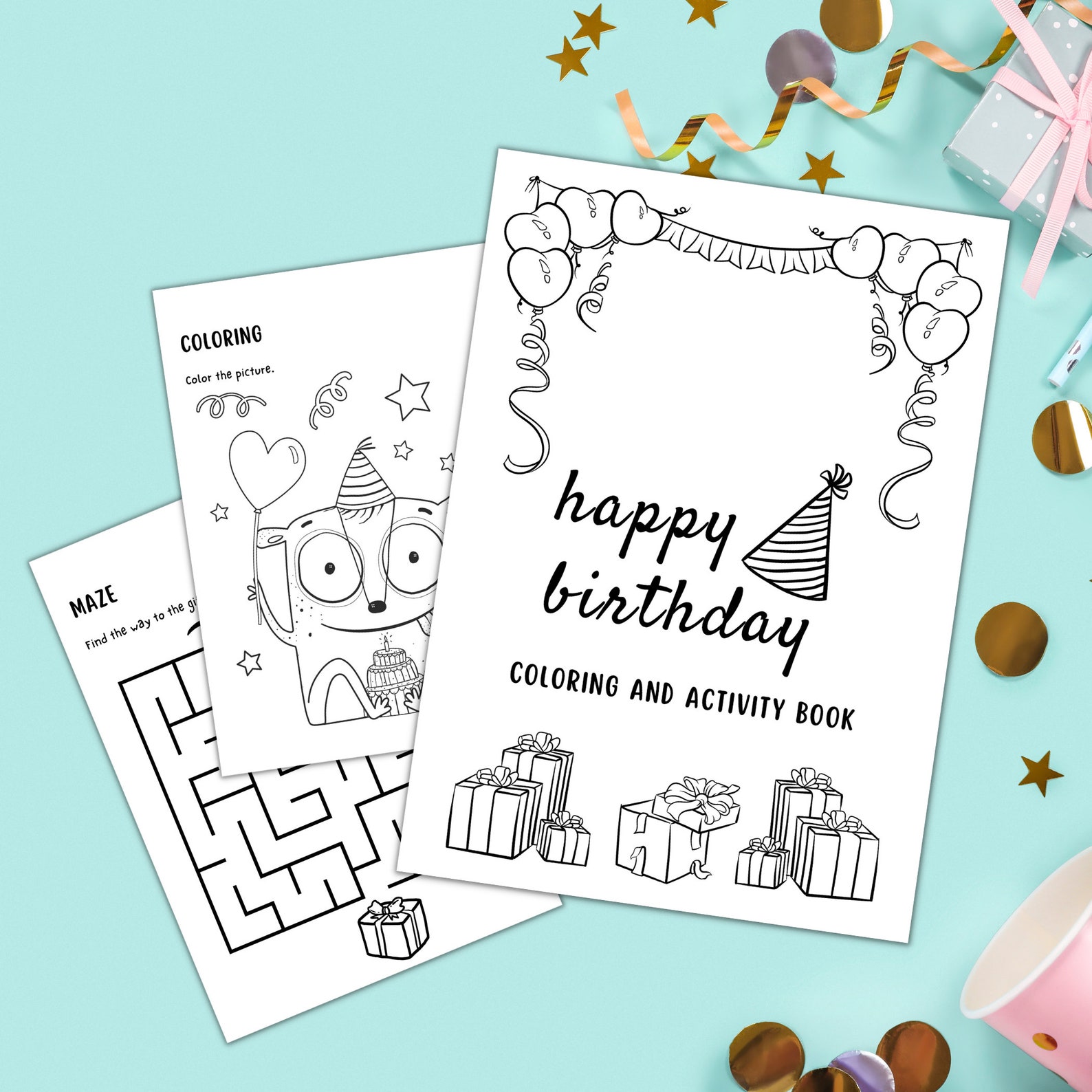 Printable Birthday Kids Activity Book, Printable Birthday Sheets for ...