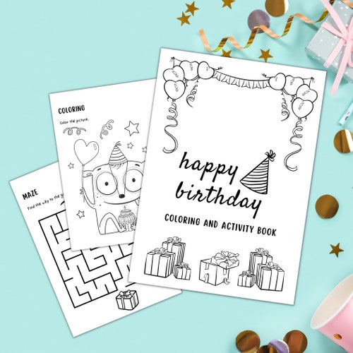 Happy Birthday Activity Coloring Book for Kids Digital Files - Etsy