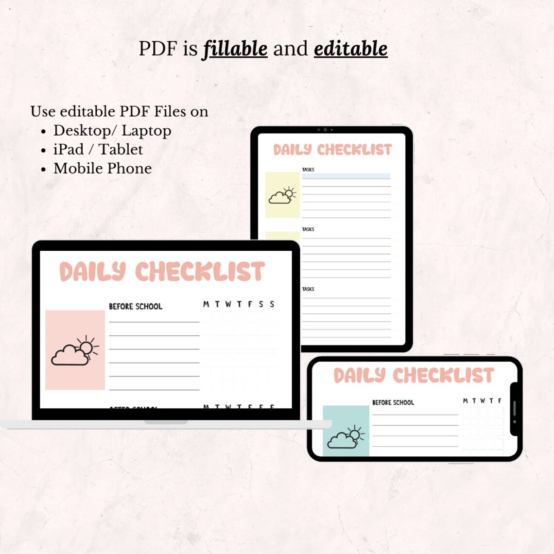 Editable Printable Daily Checklist, School Day Checklist, Digital ...