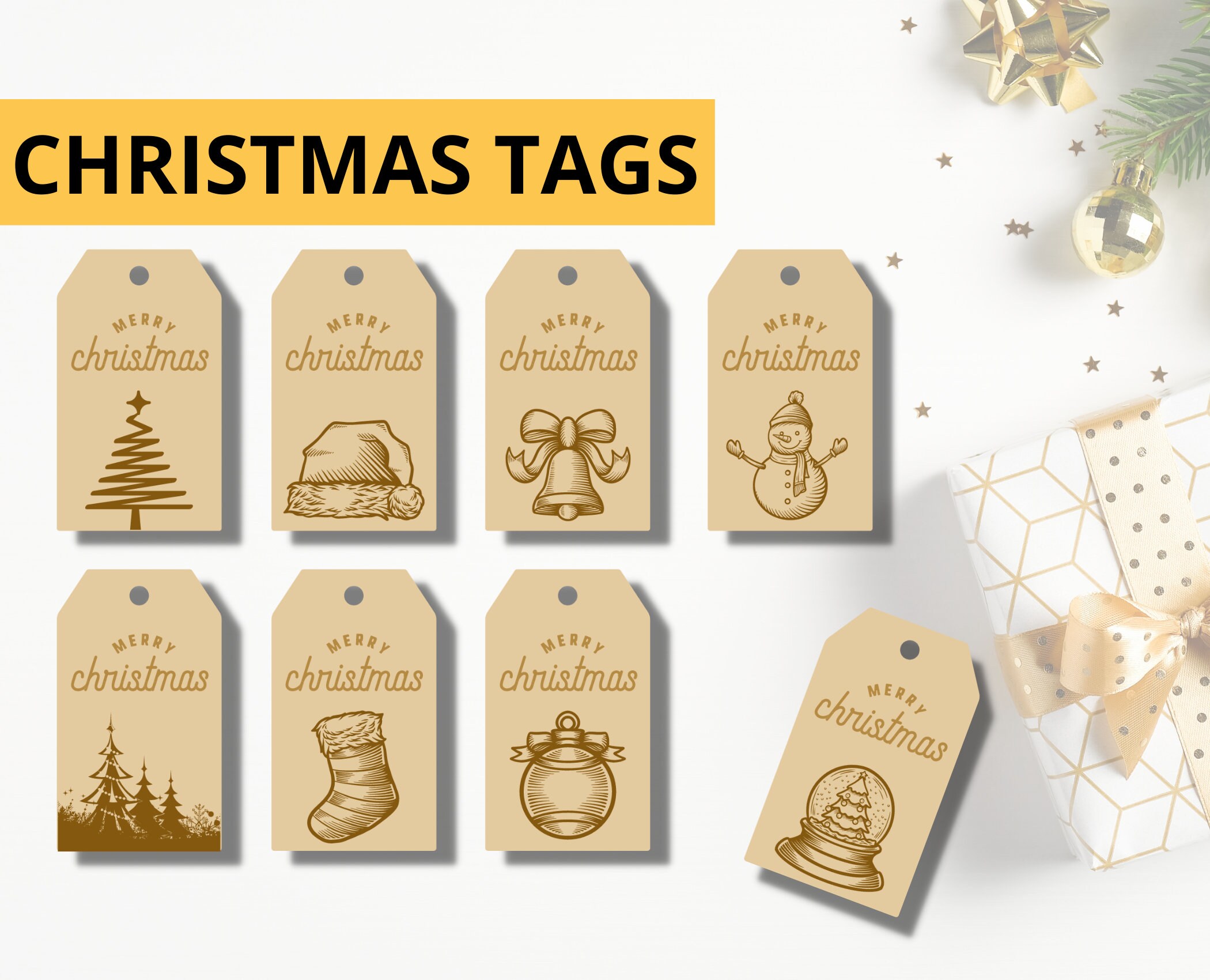 Printable Christmas Gift Tags, Christmas Icon Labels, Merry Christmas ...