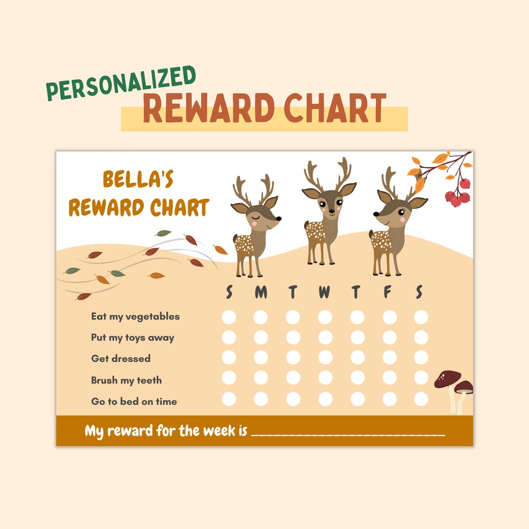 Personalized Reward Chart, Deer Reward Chart, Printable Editable ...