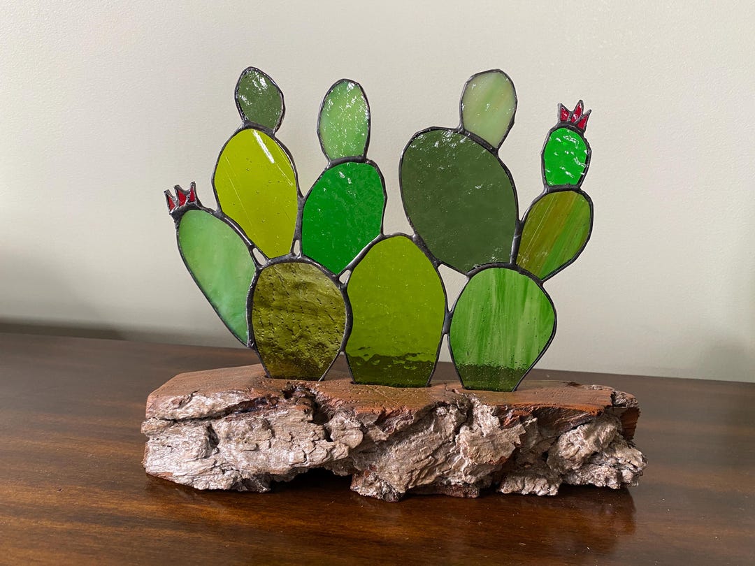 Stained Glass Cactus, Agave Succulent Panel Inlaid on Driftwood Base - Etsy