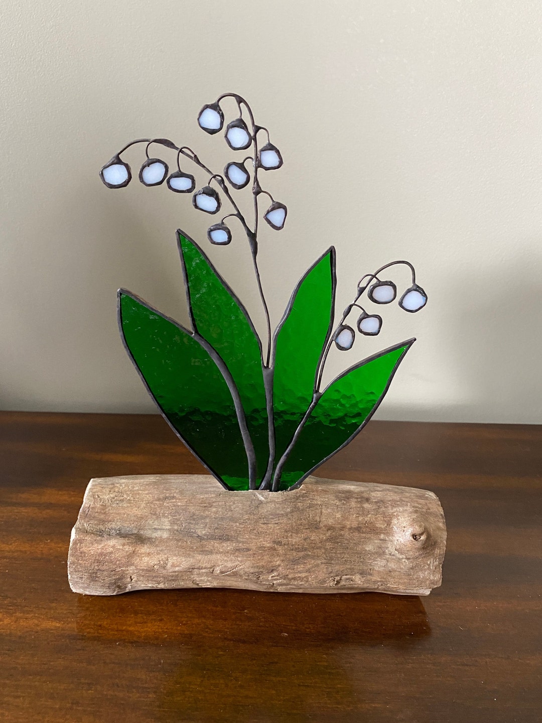 Stained Glass Lily of the Valley Bouquet Inlaid on Driftwood Base - Etsy