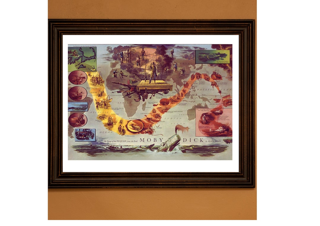 Moby Dick Historic Map the Voyage of the Pequod Vintage Wall - Etsy