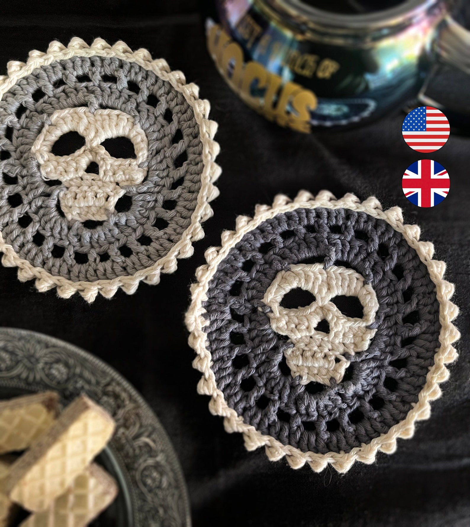 Crochet Pattern Mr Bones Skull Coaster Digital PDF - Etsy
