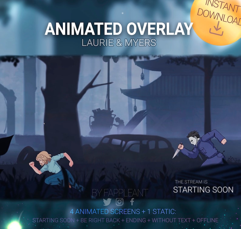 DBD ANIMATED Stream Pack Overlay Michael Myers, Laurie Strode | Chasing ...