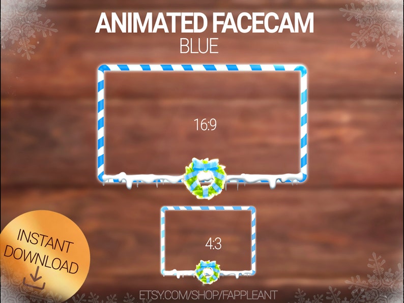 ANIMATED Christmas Webcam Overlay BLUE, Candy Cane Facecam Border for ...