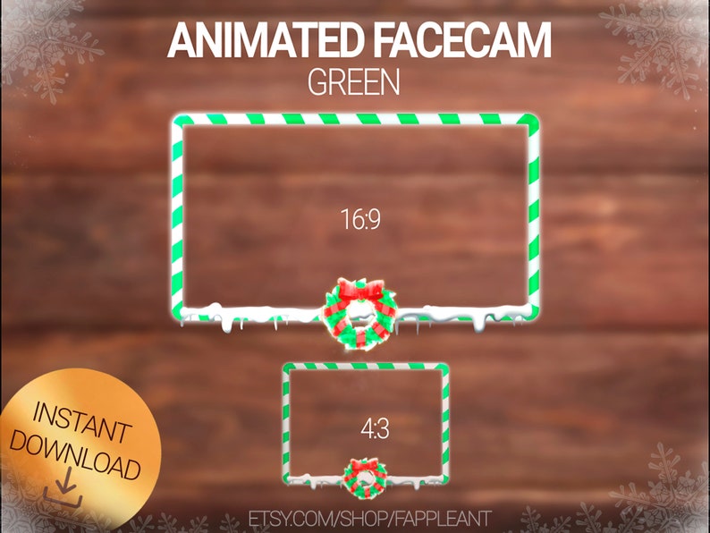 ANIMATED Christmas Webcam Overlay GREEN, Candy Cane Facecam Border for ...