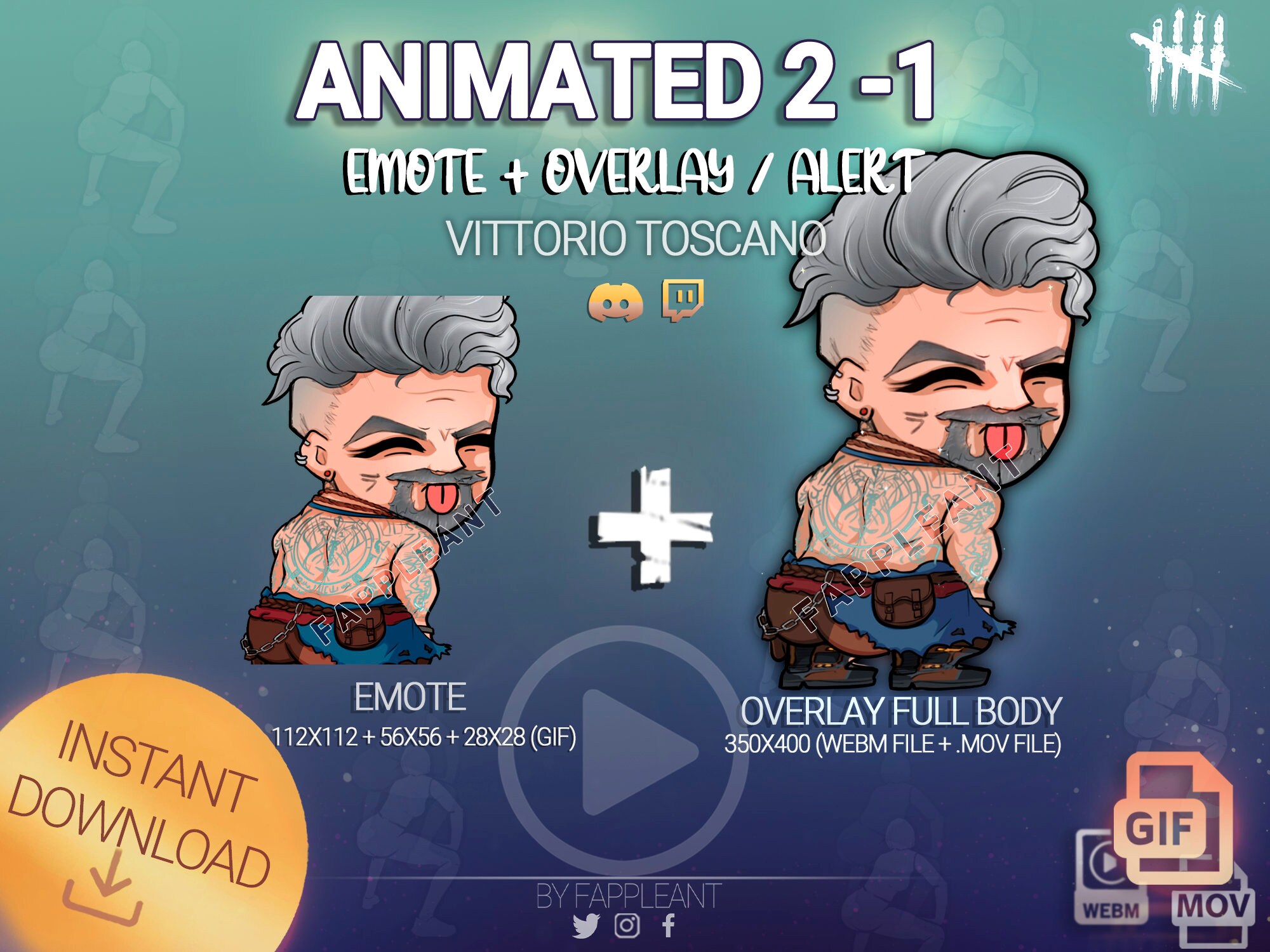 DBD Animated Vittorio Toscano Dance Emote DBD Bundle Overlay & Alert ...