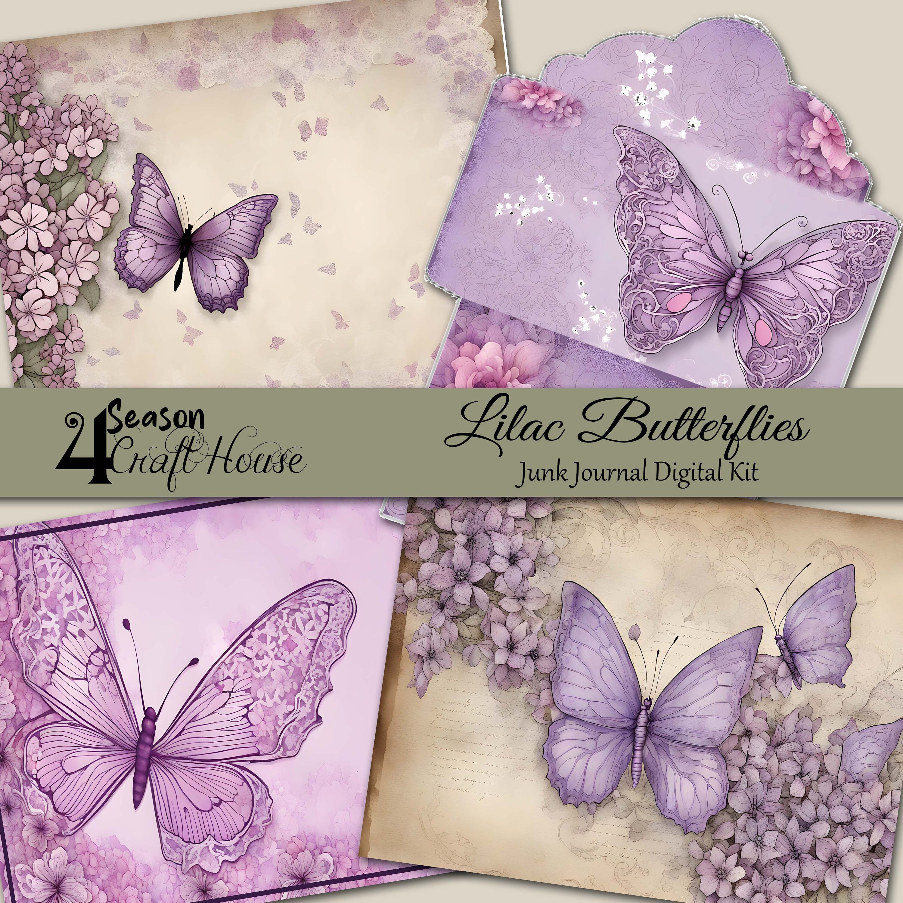 Paper, Lilacs, and Butterflies, Junk Journal Digital Kit With Ephemera ...