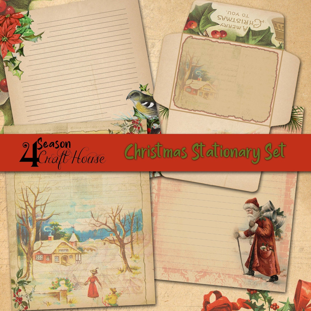 Christmas Stationery and Envelope Digital Kit Lined and Unlined Writing ...