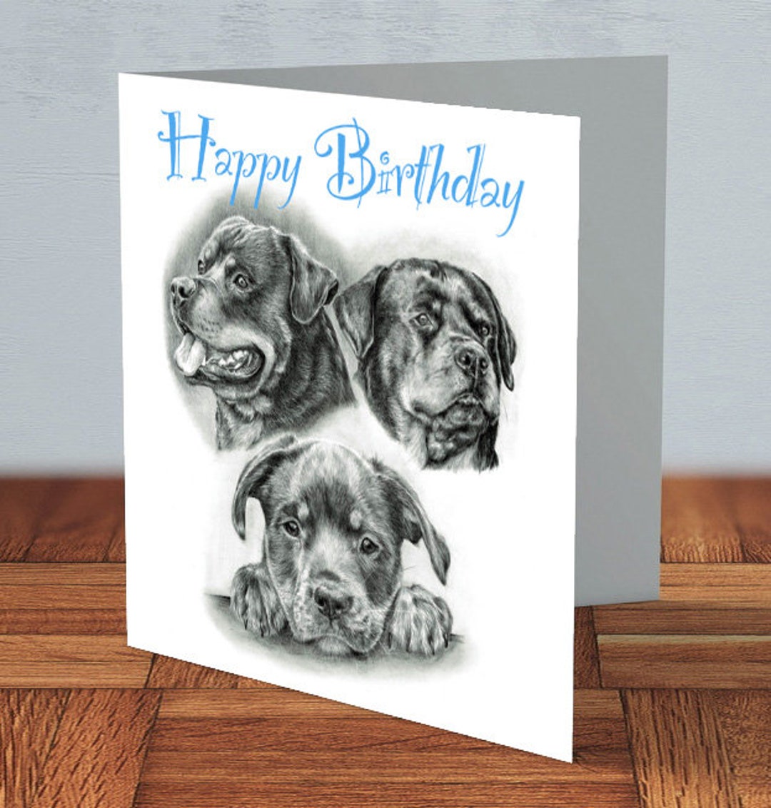 Rottweiler Birthday Card for Him 300gsm Linen Blue - Etsy