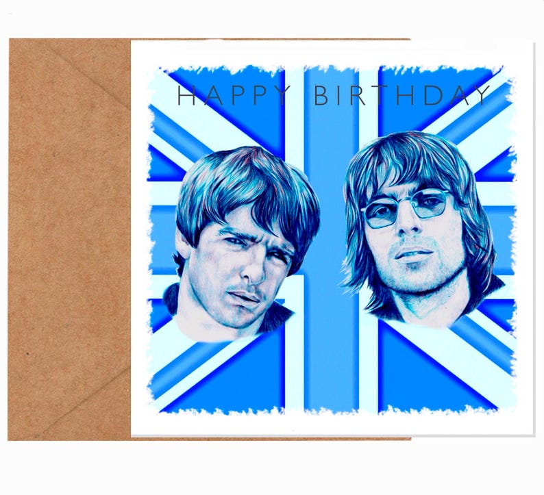 Oasis - Birthday Card | Liam Gallagher, Noel Gallagher, Union Jack ...